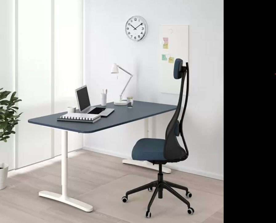 BEKANT - desk sit/stand, linoleum blue/white, 160x80 cm, 傢俬＆家居, 傢俬, 桌子 ...