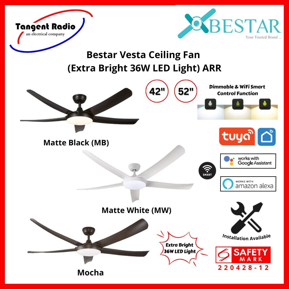 Bestar Vesta Ceiling Fan (Extra Bright 36W LED Light) ARR, Furniture & Home Living, Lighting ...