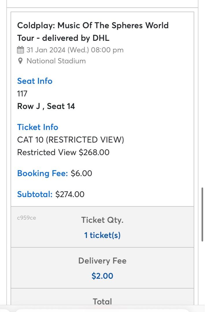 Coldplay Concert Physical Ticket x2, Tickets & Vouchers, Event Tickets ...