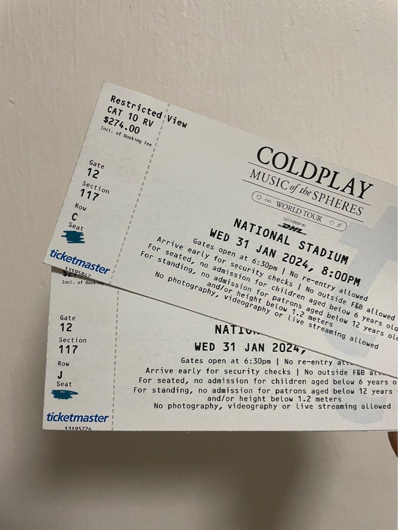 Coldplay Concert Physical Ticket x2, Tickets & Vouchers, Event Tickets ...