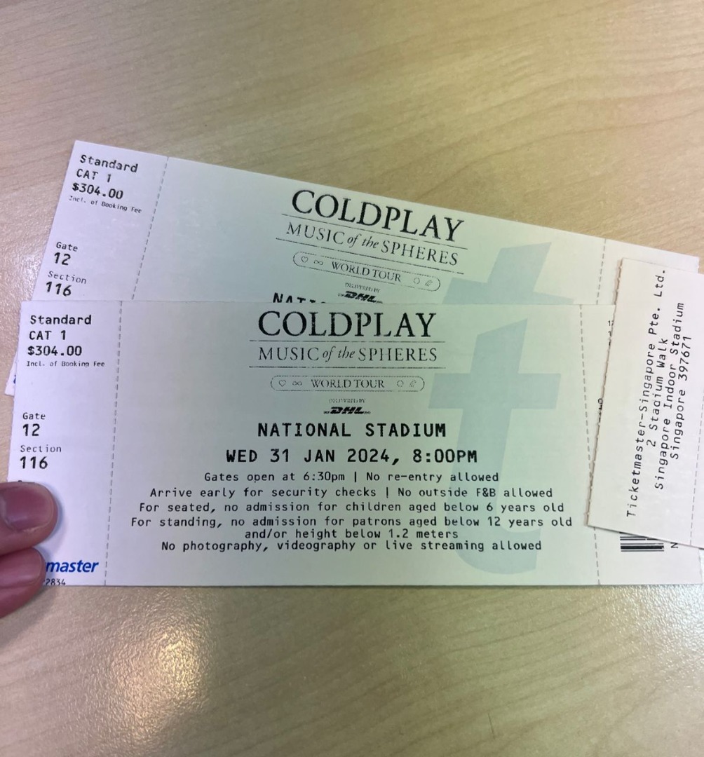 Coldplay Singapore Music of Spheres Concert - CAT 1 (31January2024 ...