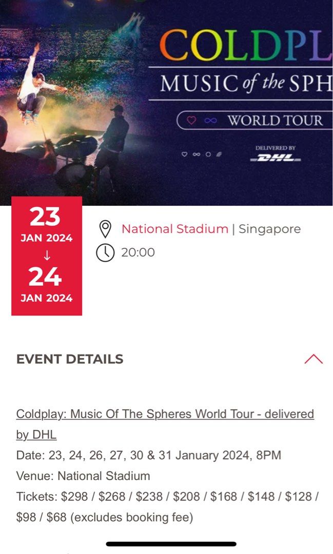 Coldplay standing pen ticket, Tickets & Vouchers, Event Tickets on ...