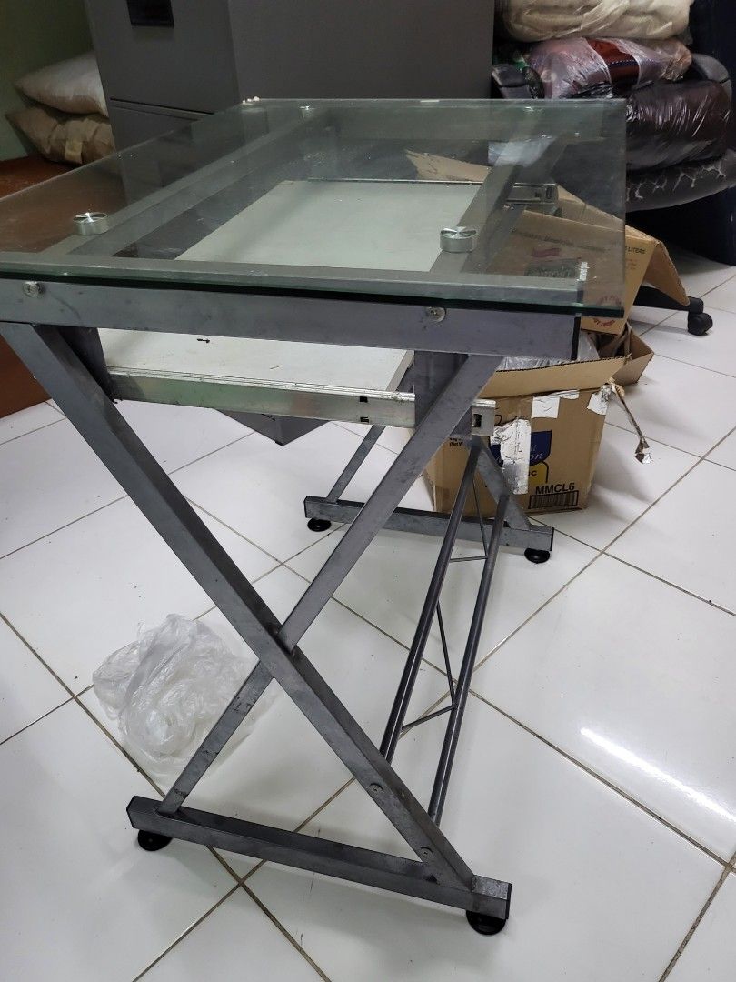 Computer table glass, Furniture & Home Living, Furniture, Tables & Sets ...
