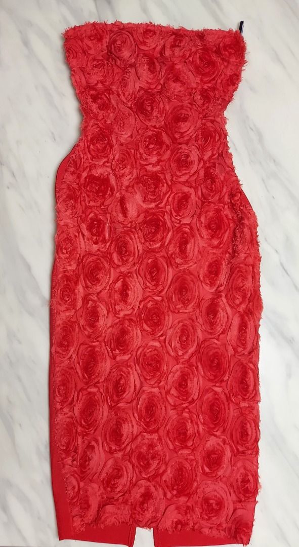Elegant Red Rose Party Dress, Women's Fashion, Dresses & Sets, Evening ...