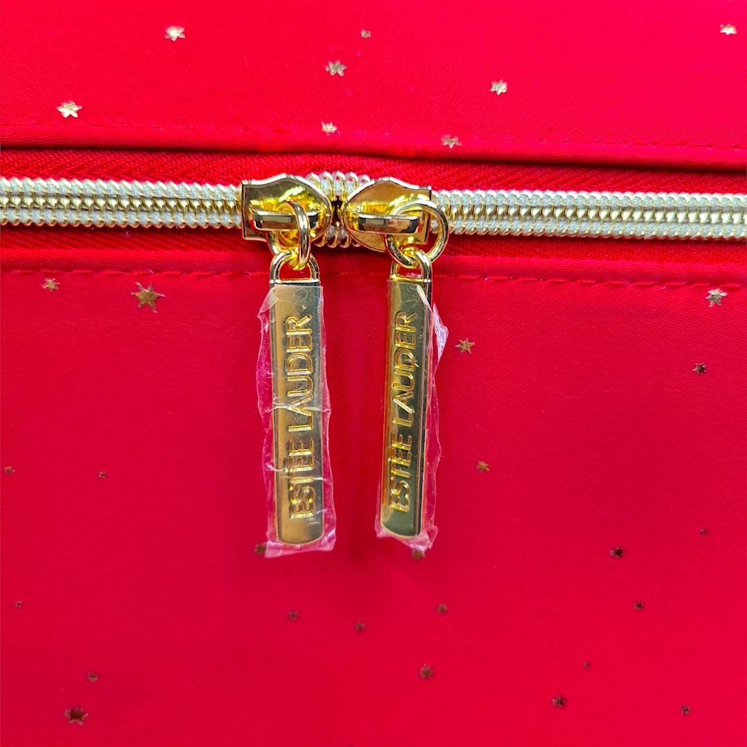 ESTEE LAUDER Train Case 2022 Limited Edition Red Velvet Gold Stars with ...