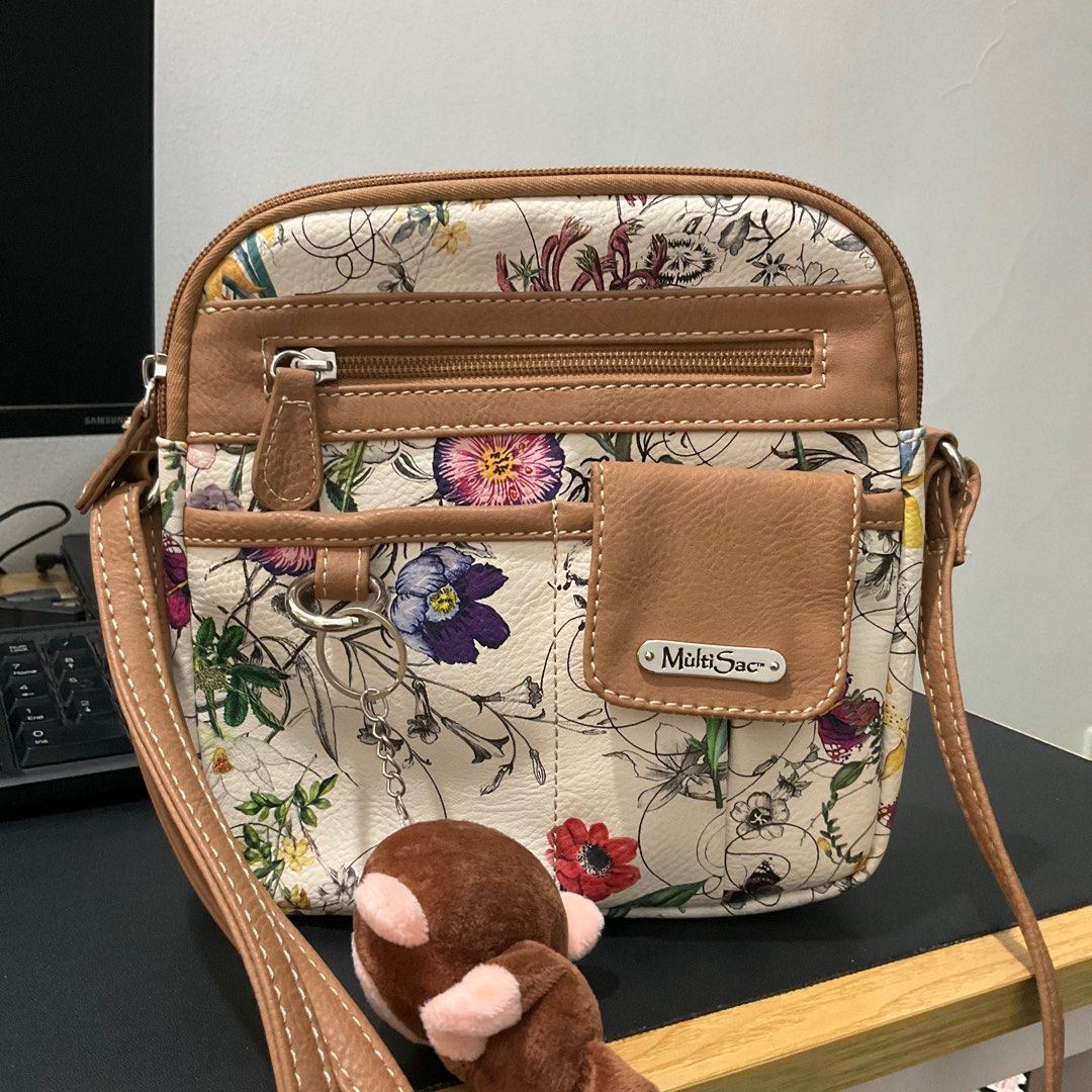 floral white & brown multisac north-south crossbody / sling bag, Women ...