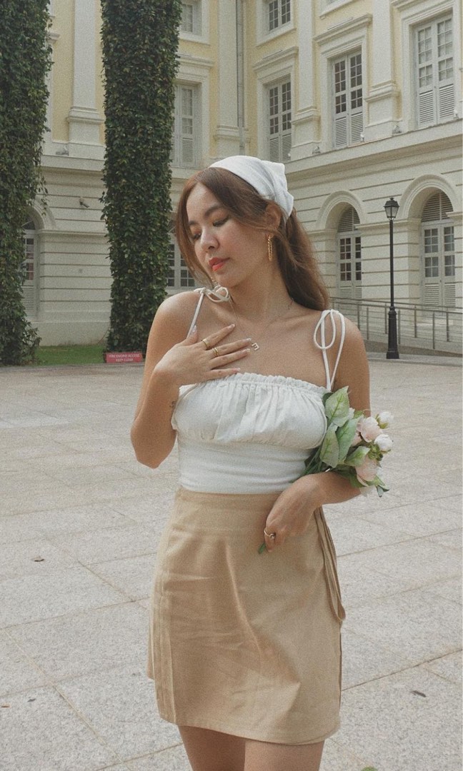 Fondest white cami tie string top, Women's Fashion, Tops, Sleeveless on ...