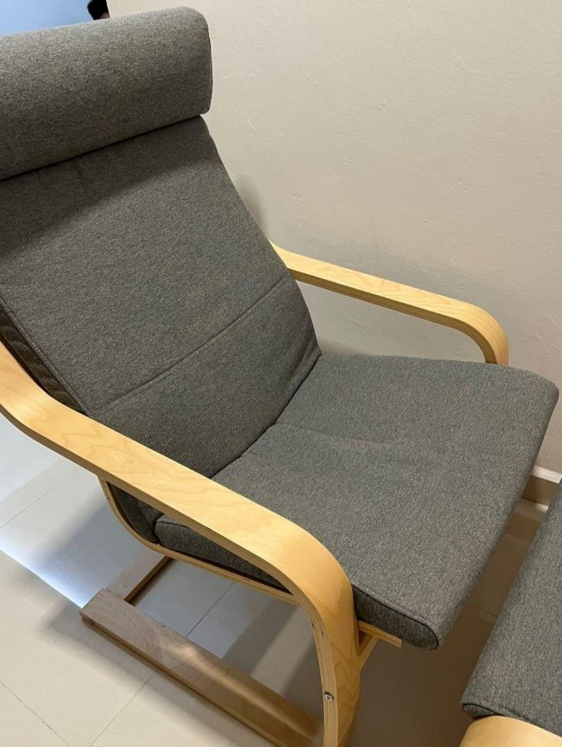 IKEA Poang Armchair and Footstool Dark Grey, Furniture & Home Living ...