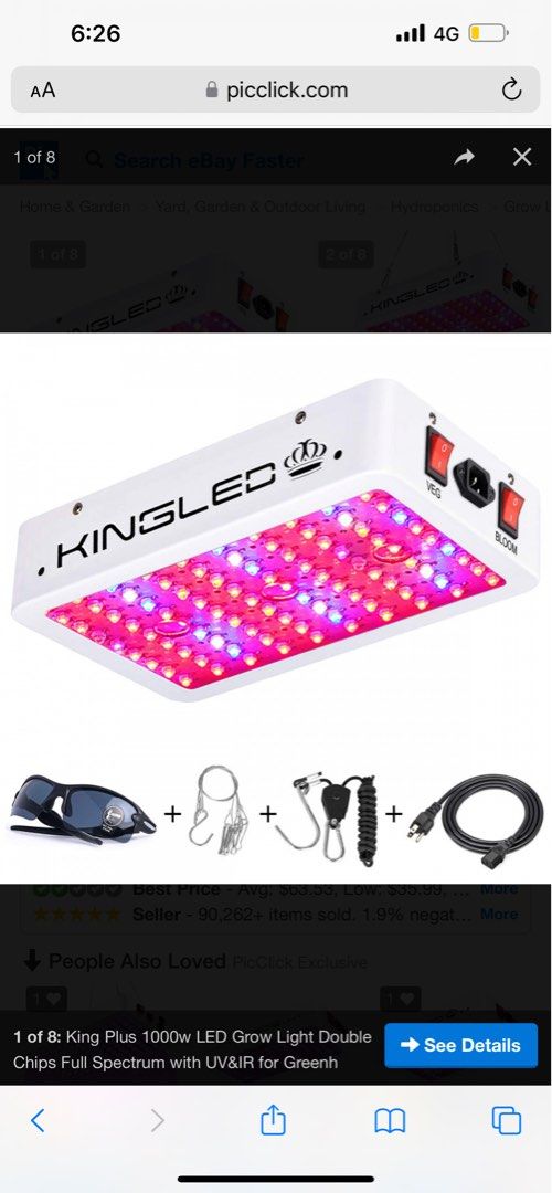 King Plus 1000w LED Grow Light Double Chips Full Spectrum with UV&IR ...