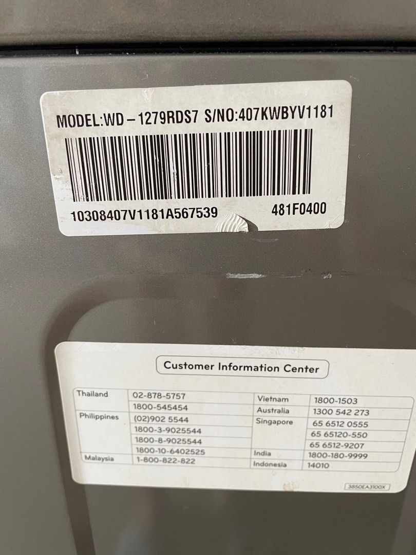 LG 17/9kg direct drive washer dryer WD-1279RDS7, TV & Home Appliances, Washing Machines and ...