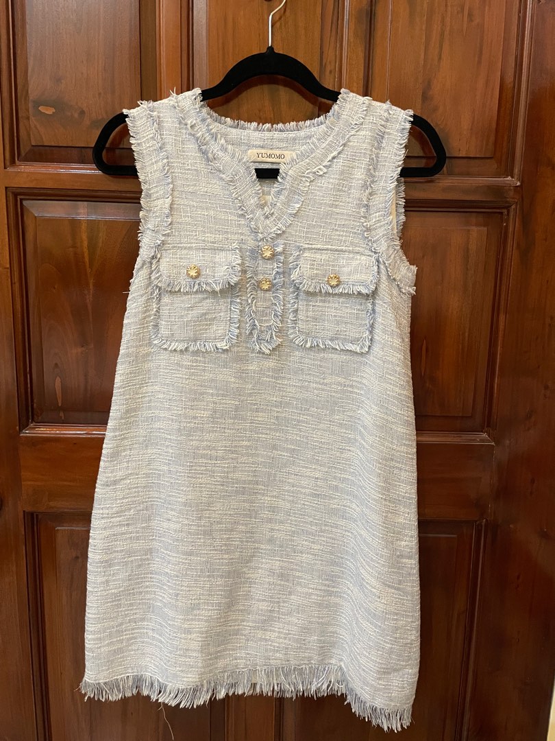 Light powdery blue chanel-esque tweed dress, Women's Fashion, Dresses ...