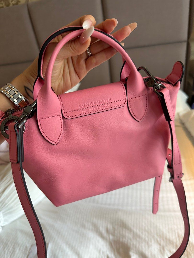 Longchamp mini le pliage cuir in pink, Luxury, Bags & Wallets on Carousell