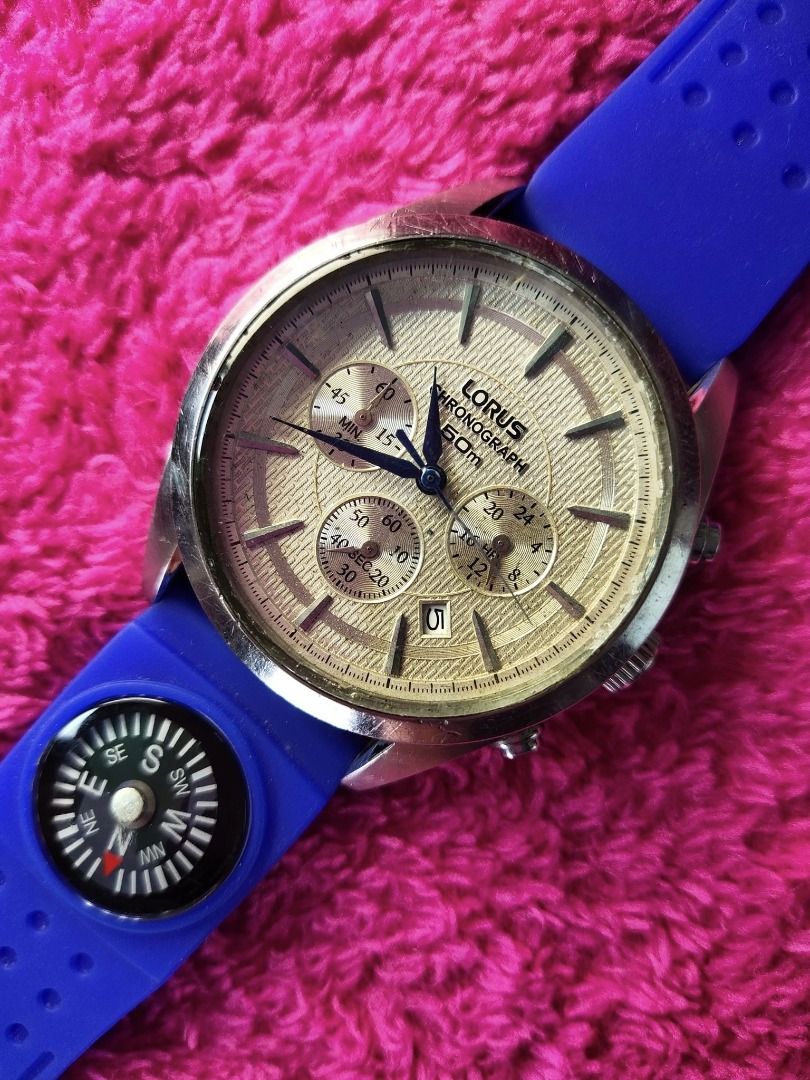 Lorus by Seiko Date Compass Blue Rubber Strap Men's Gents Watch VD53 ...