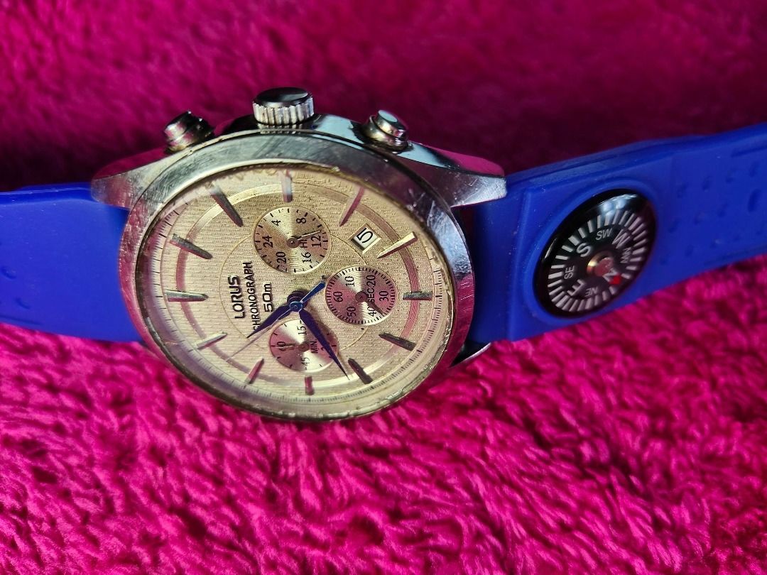 Lorus by Seiko Date Compass Blue Rubber Strap Men's Gents Watch VD53 ...