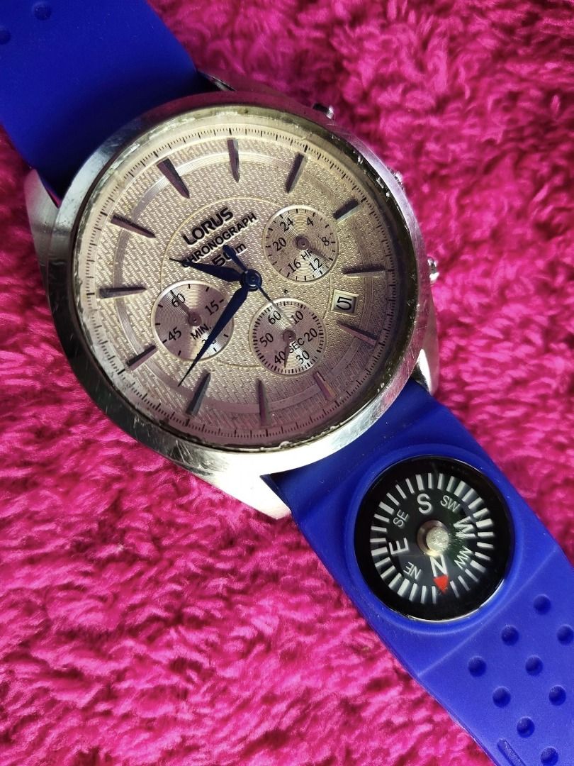 Lorus by Seiko Date Compass Blue Rubber Strap Men's Gents Watch VD53 ...