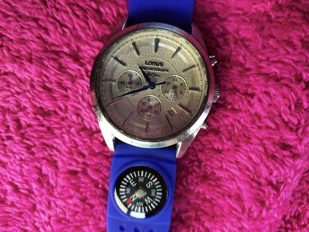 Lorus by Seiko Date Compass Blue Rubber Strap Men's Gents Watch VD53 ...