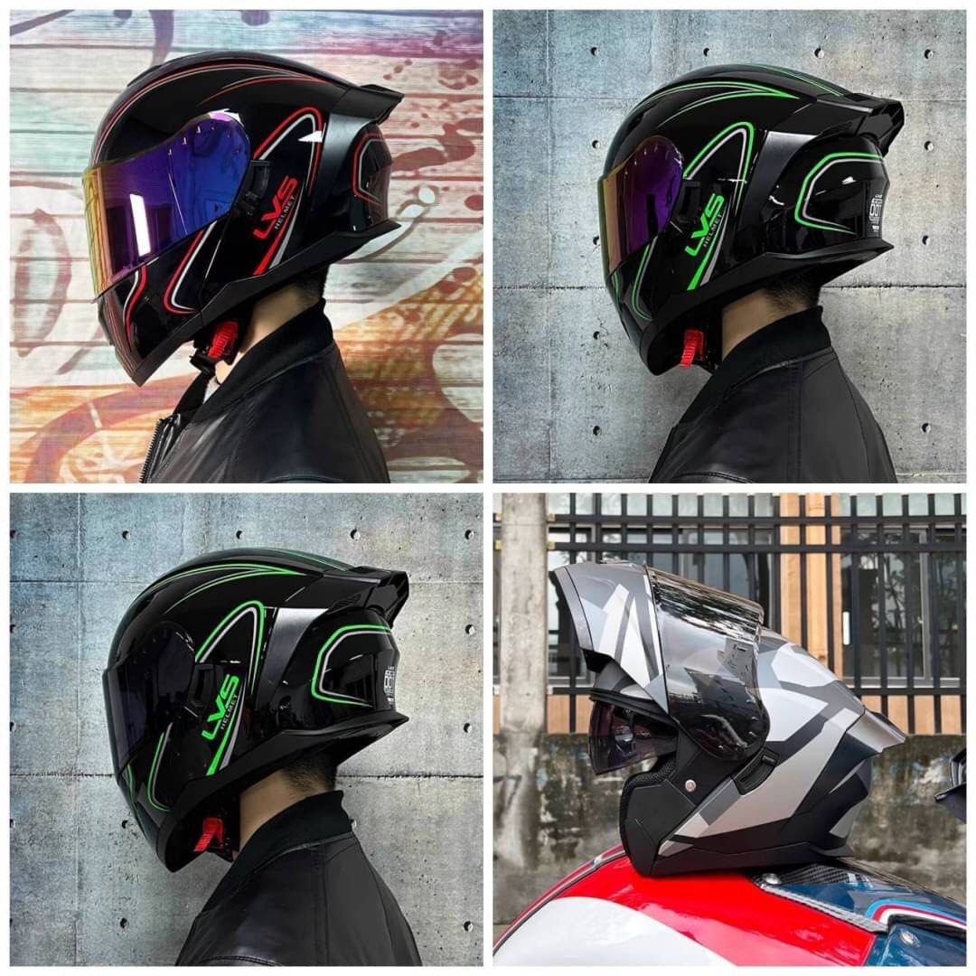 LVS DOT-certified motorbike modular helmet with double visor Flip-up ...