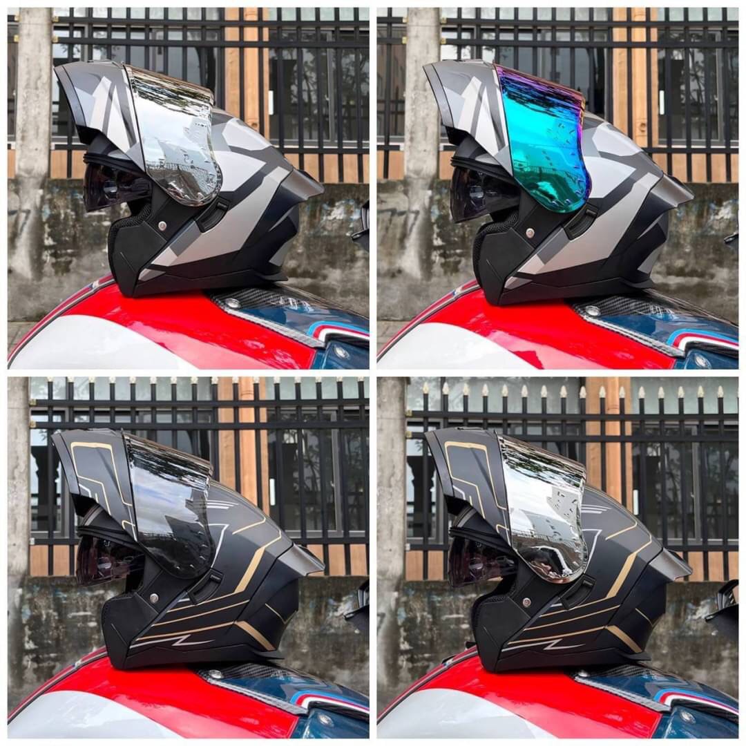 LVS DOT-certified motorbike modular helmet with double visor Flip-up ...