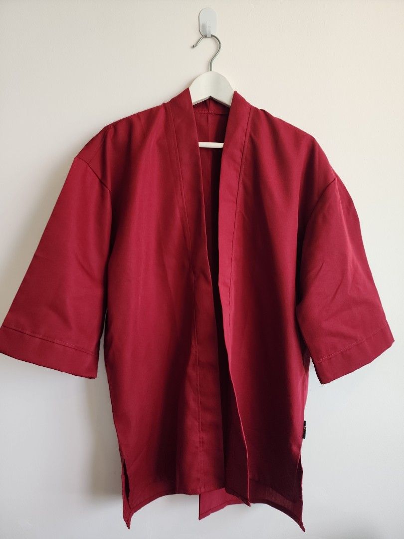 Maroon Japanese Kimono Style Haori Jacket, Men's Fashion, Coats ...