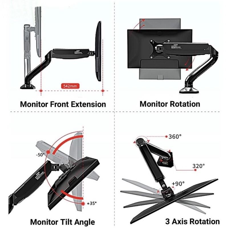 MONITOR MOUNTING ARM I LED DESK TABLE VESA MOUNT STAND I 360 ADJUSTABLE ...
