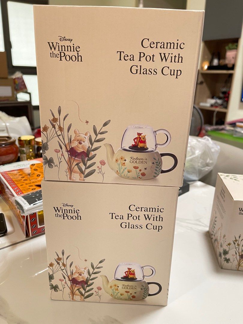 NTUC FairPrice Winnie the Pooh ceramic teapot set with cup, Furniture ...