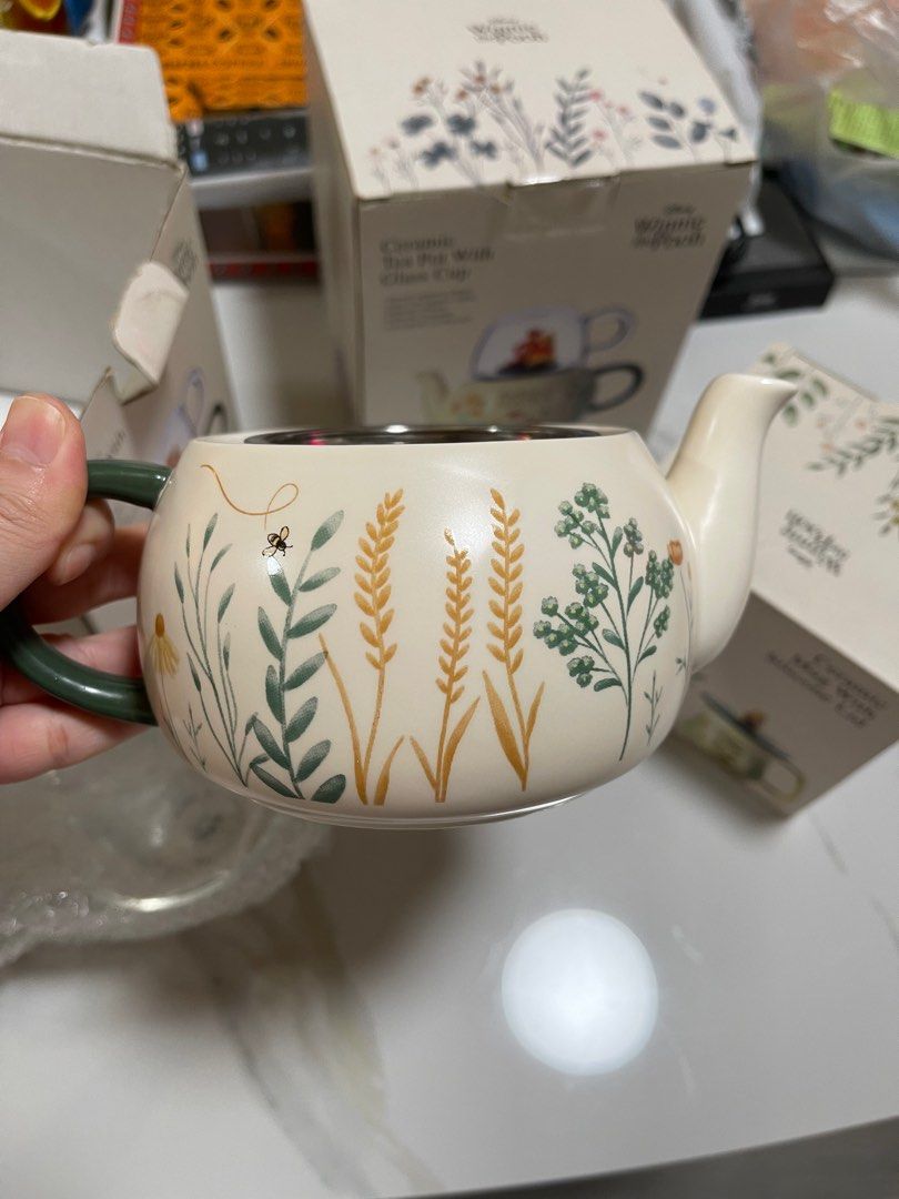 NTUC FairPrice Winnie the Pooh ceramic teapot set with cup, Furniture ...