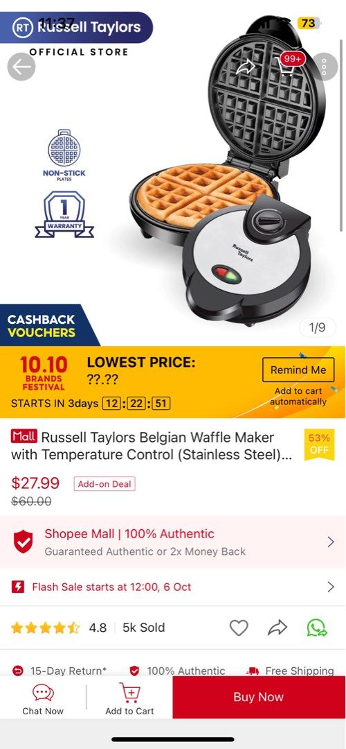 Russel Taylor Waffle Maker, TV & Home Appliances, Kitchen Appliances ...