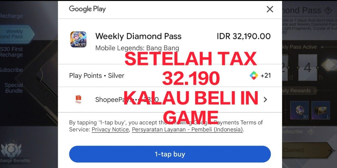 WEEKLY DIAMOND PASS top up Mobile Legend, Video Game, Game di Carousell