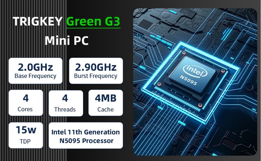 TRIGKEY Green G3 Mini PC (Win 11 pro OS) Intel 11th Gen N5095 (4T, Up ...