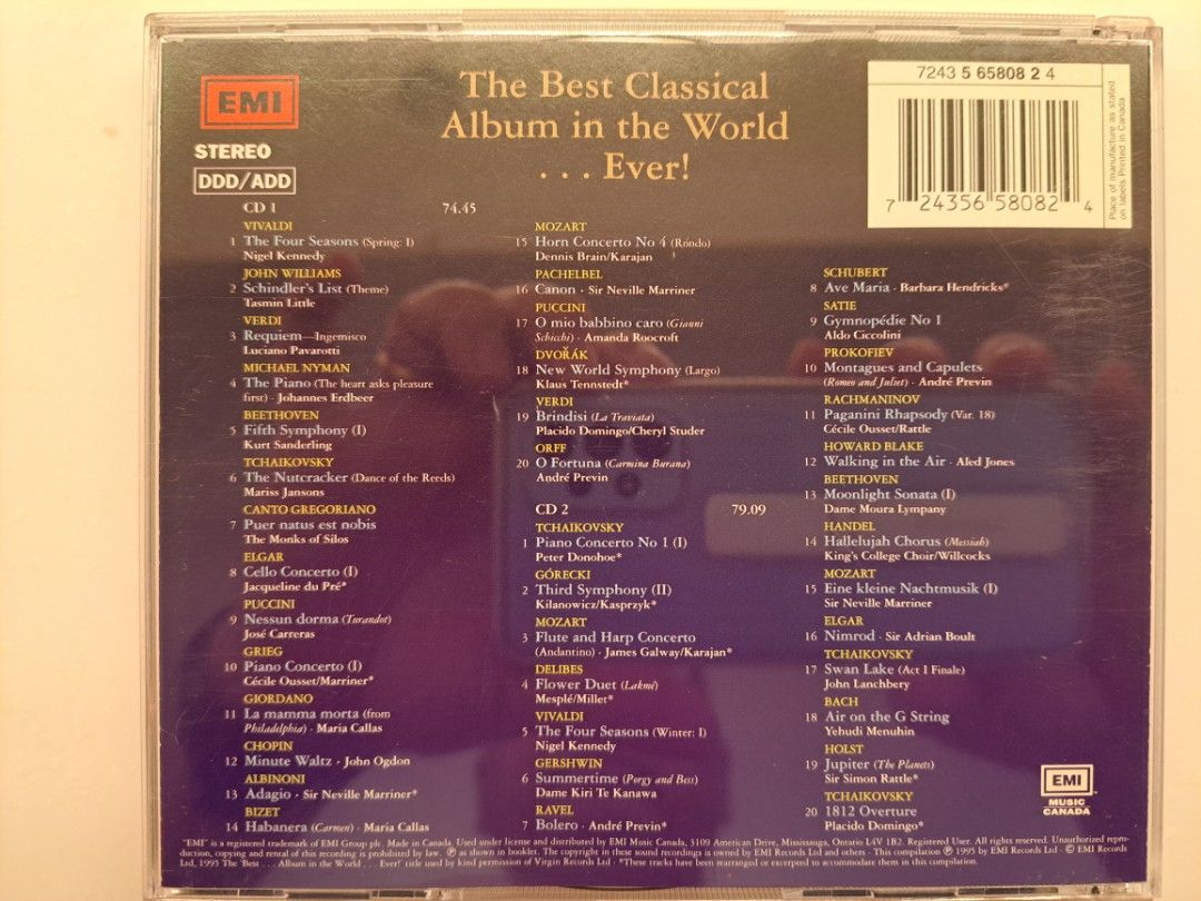 Various Composers : The Best Classical Album in the World...ever! CD 2 discs. 1995 EMI RECORDS ...