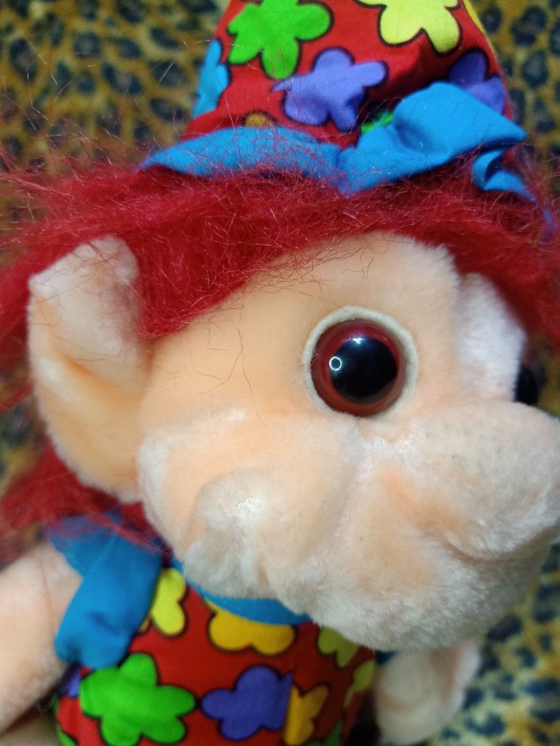 VINTAGE 1992 TROLIO TROLLS JESTER CLOWN FLOWER PLUSH TOY WITH PAPERTAG ...