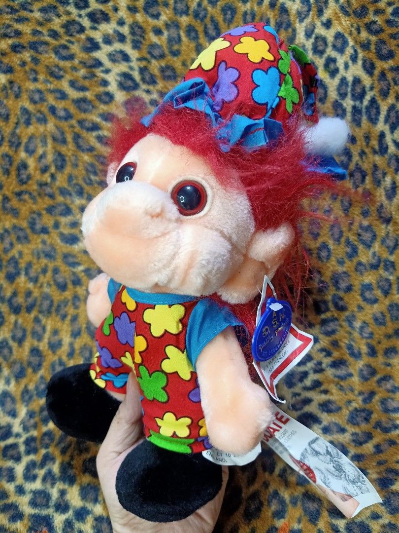 VINTAGE 1992 TROLIO TROLLS JESTER CLOWN FLOWER PLUSH TOY WITH PAPERTAG ...