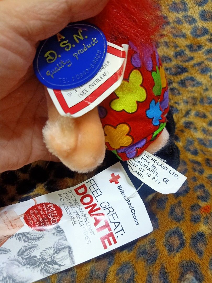 VINTAGE 1992 TROLIO TROLLS JESTER CLOWN FLOWER PLUSH TOY WITH PAPERTAG ...