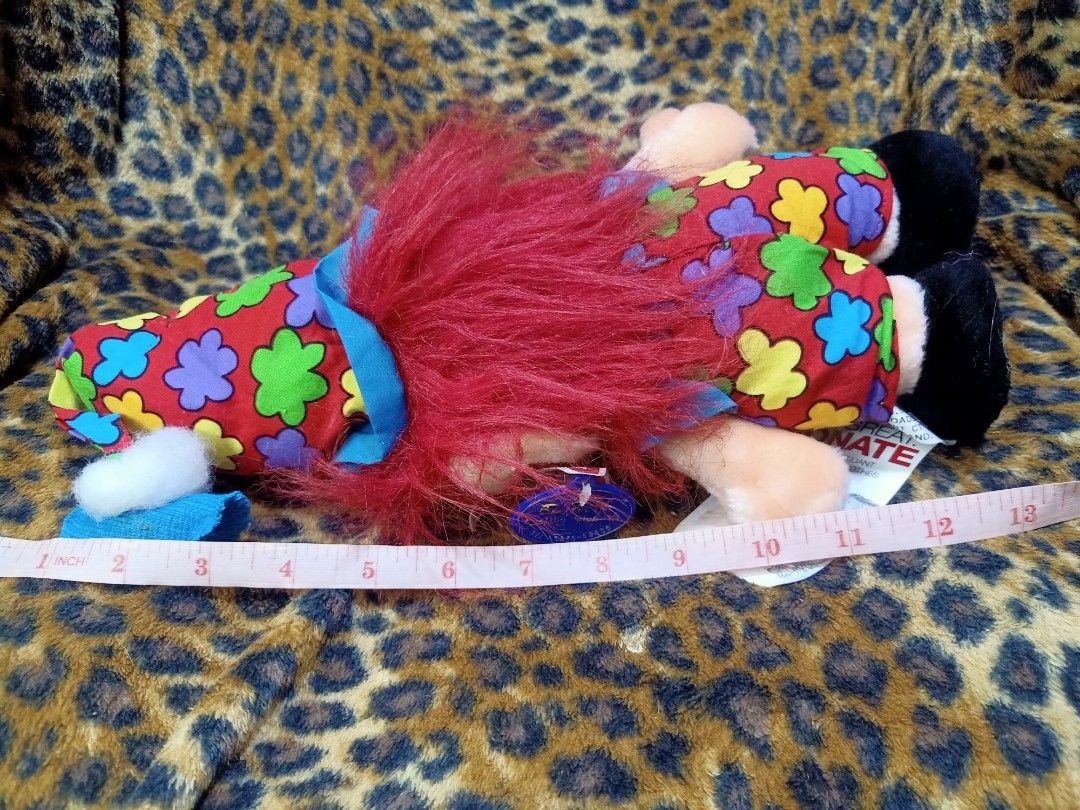 VINTAGE 1992 TROLIO TROLLS JESTER CLOWN FLOWER PLUSH TOY WITH PAPERTAG ...