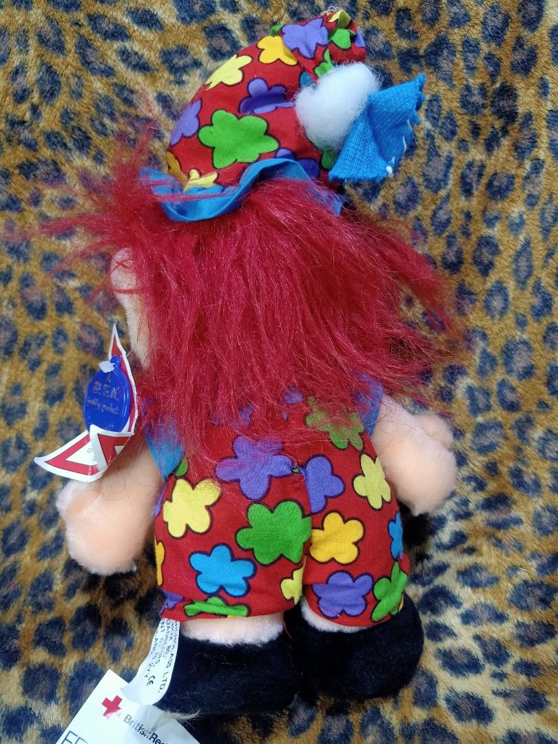 VINTAGE 1992 TROLIO TROLLS JESTER CLOWN FLOWER PLUSH TOY WITH PAPERTAG ...