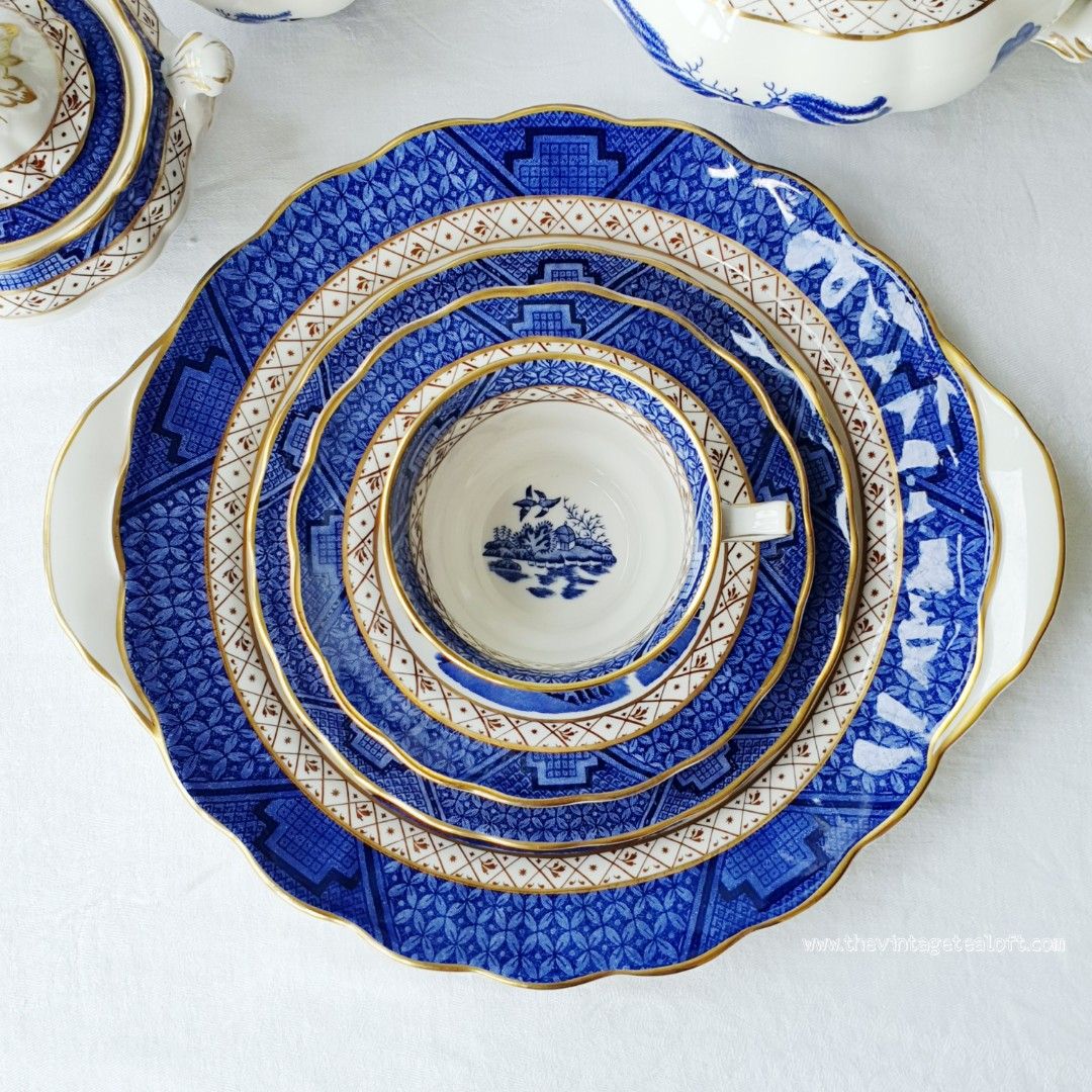 Vintage Booths Real Old Willow Tea Set for Six, Furniture & Home Living ...