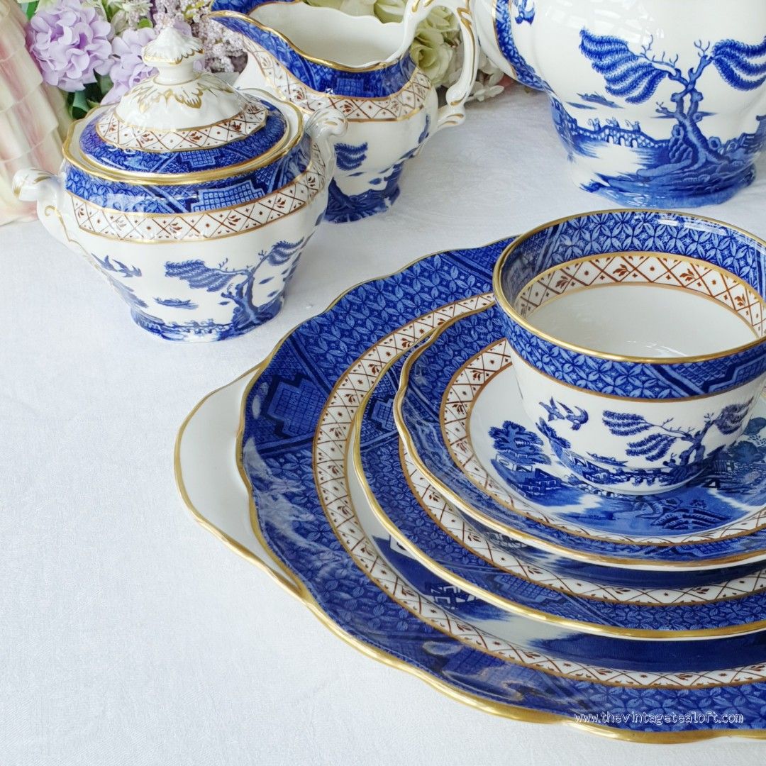 Vintage Booths Real Old Willow Tea Set for Six, Furniture & Home Living ...