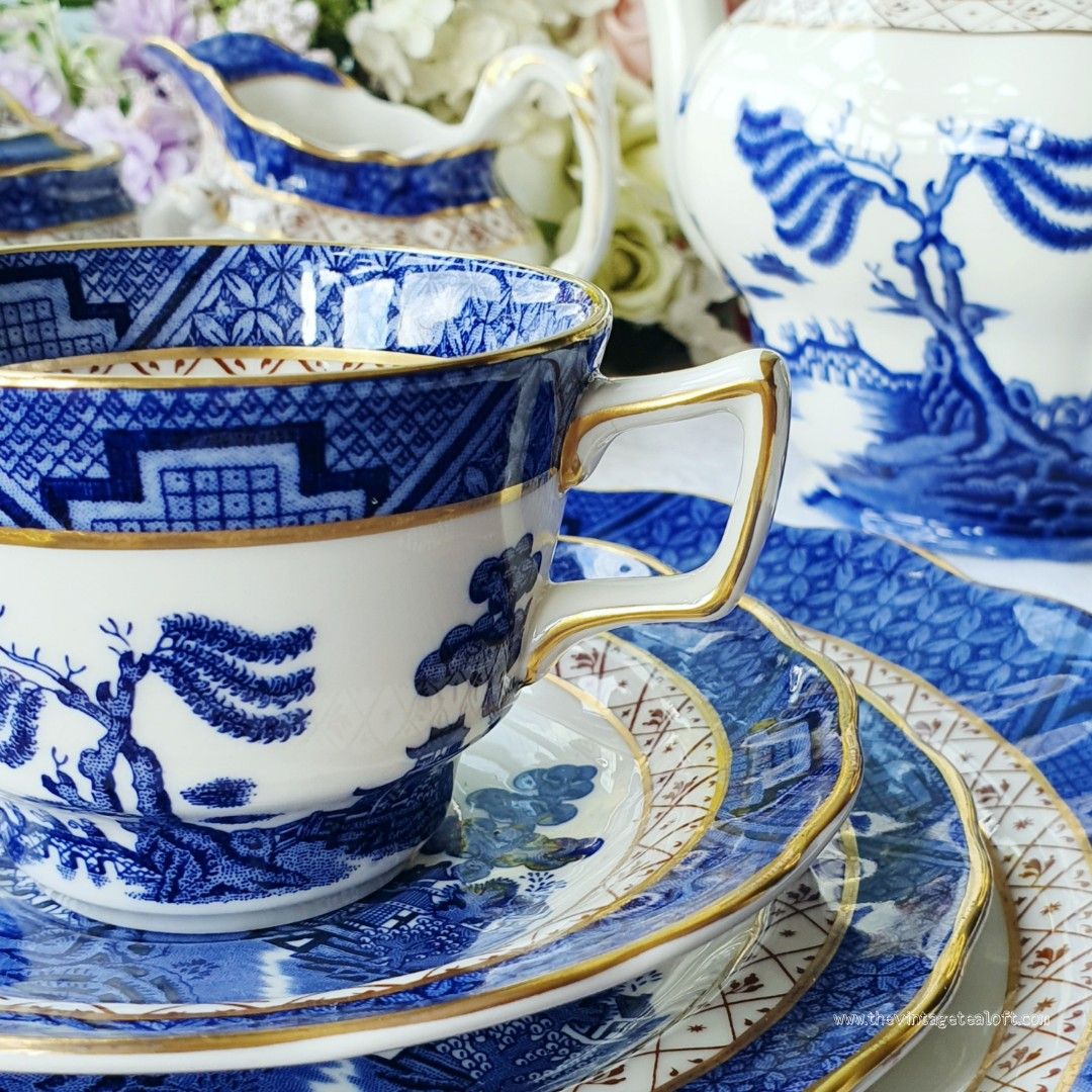 Vintage Booths Real Old Willow Tea Set for Six, Furniture & Home Living ...