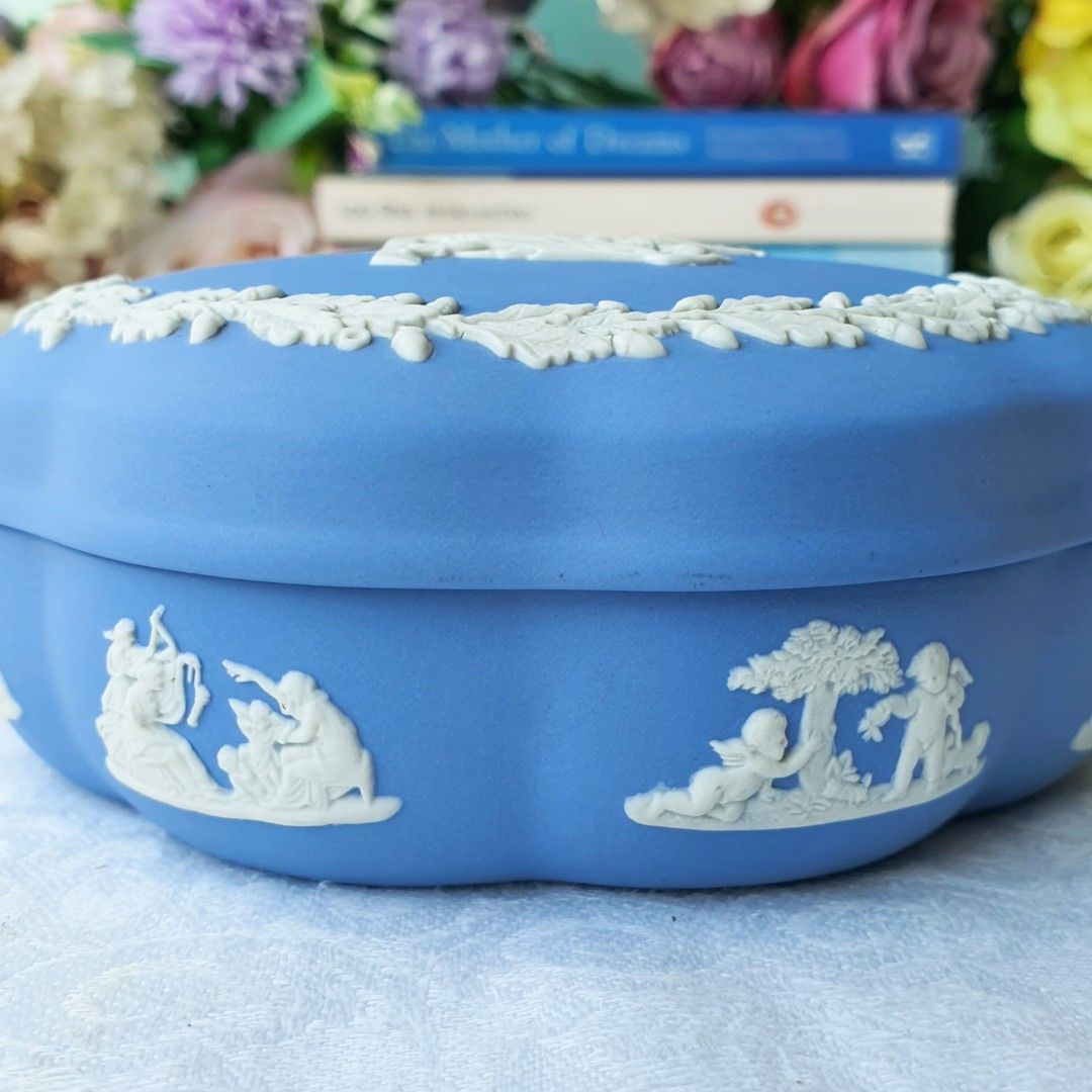 Vintage Wedgwood Blue Jasperware Fluted Powder Pot, Furniture & Home ...
