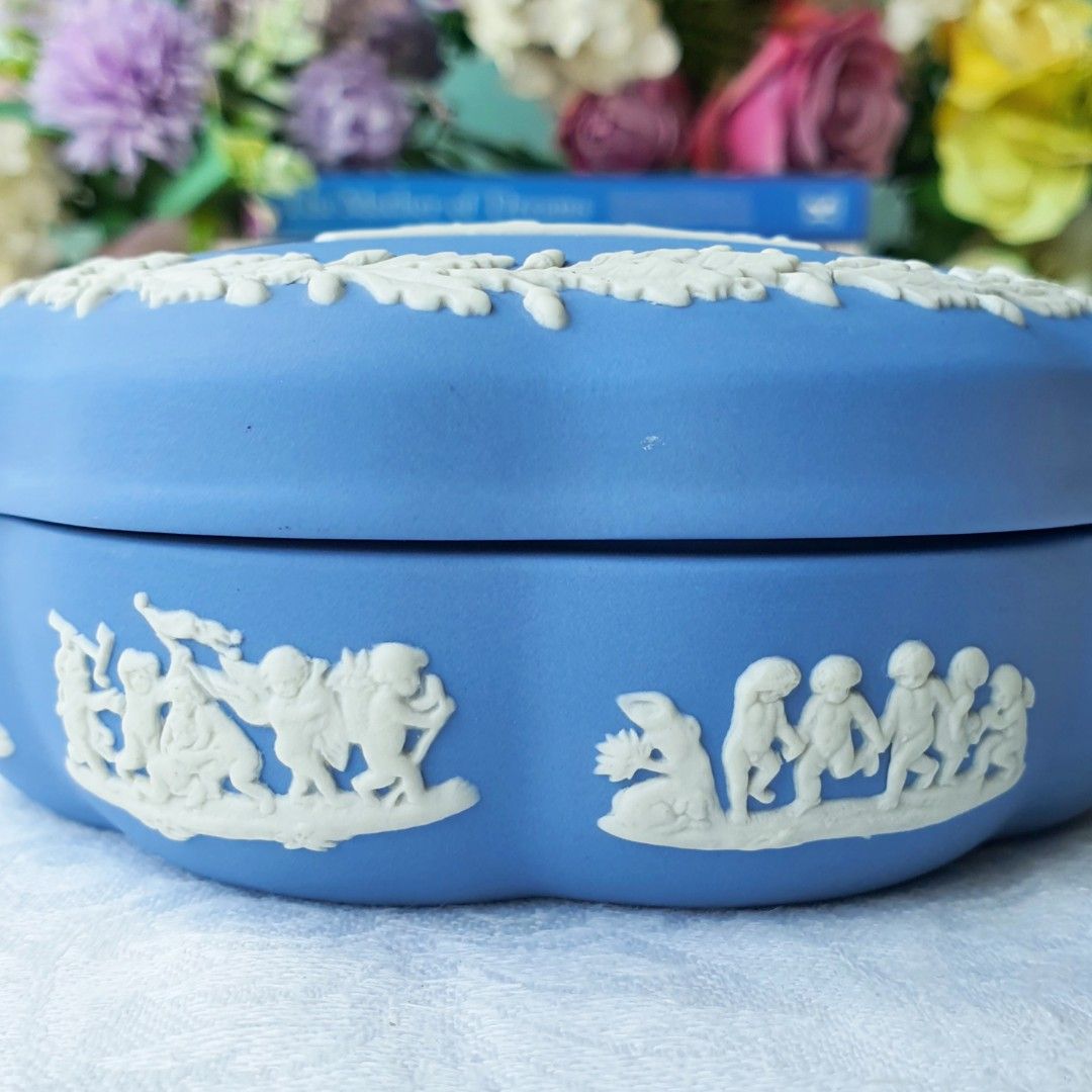 Vintage Wedgwood Blue Jasperware Fluted Powder Pot, Furniture & Home ...