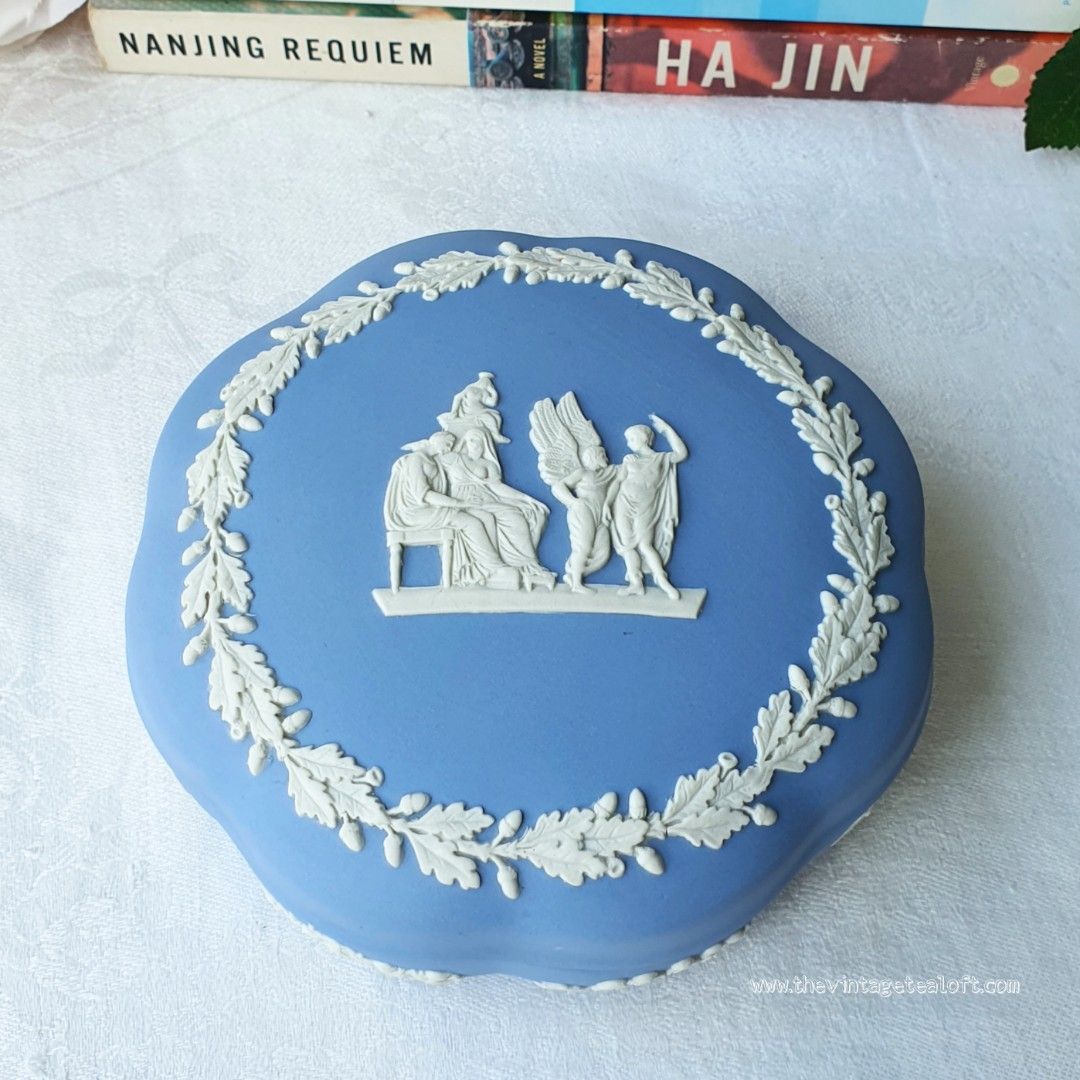 Vintage Wedgwood Blue Jasperware Fluted Powder Pot, Furniture & Home ...