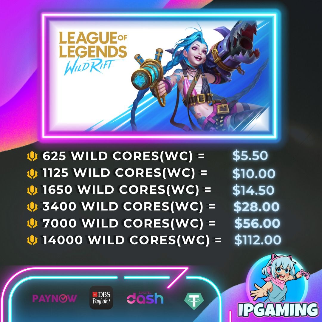 Wild Rift ID-Top Up / Wild Cores Recharge / LoL Wild Rift, Video Gaming ...