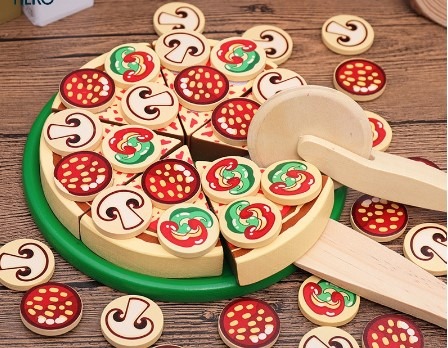 Wooden Pizza Toy Children Pretend Play Kitchen Cooking Roleplay Gift ...