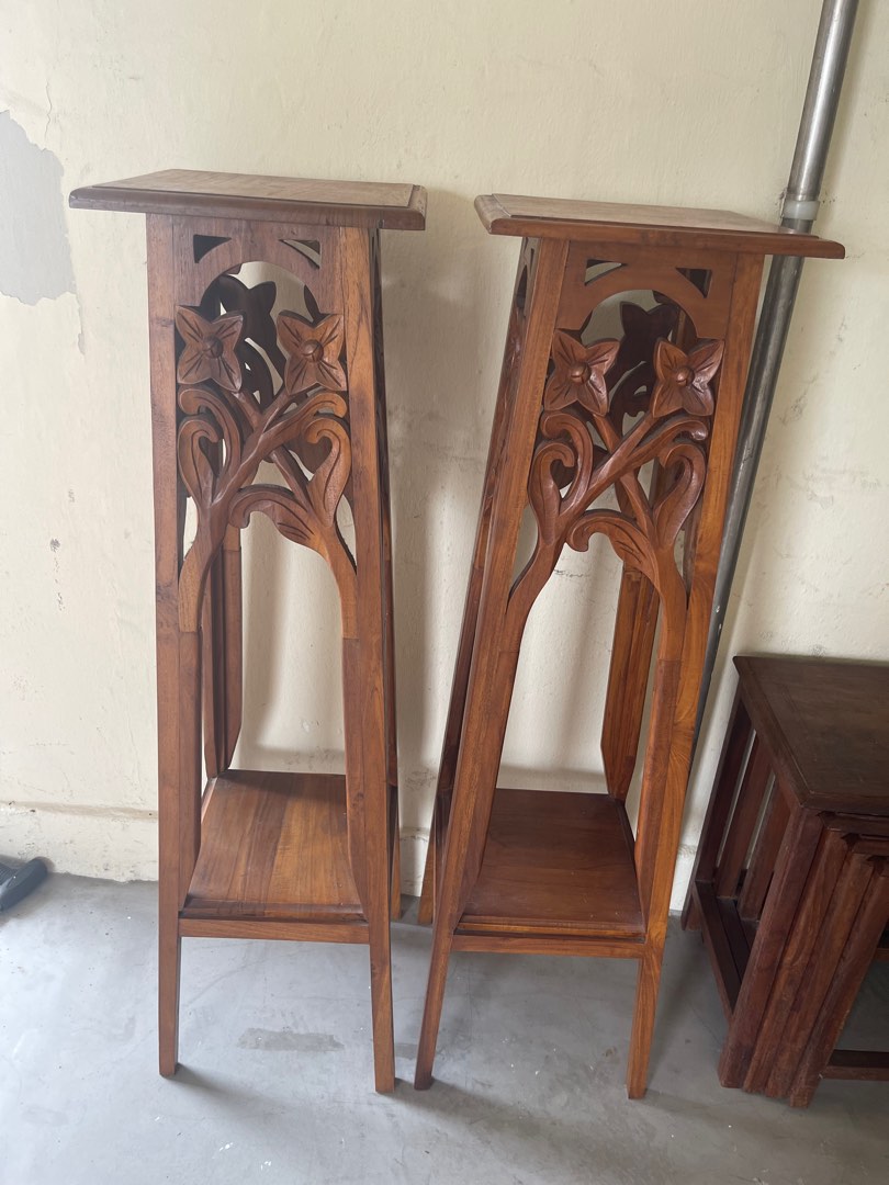 A pair high Solid wood stands, Furniture & Home Living, Home Decor ...
