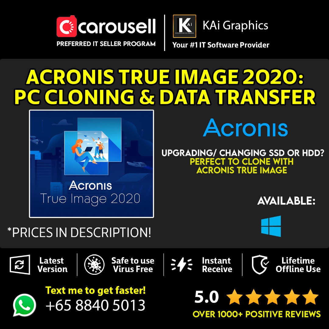 Acronis True Image Software 2020 (FOR DATA CLONING/TRANSFER) WIN ...
