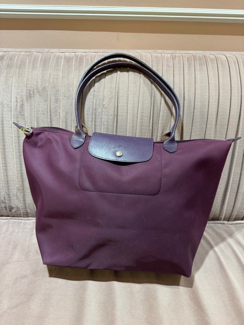 Authentic Longchamp Le Pliage Tote Bag in deep purple, Luxury, Bags ...