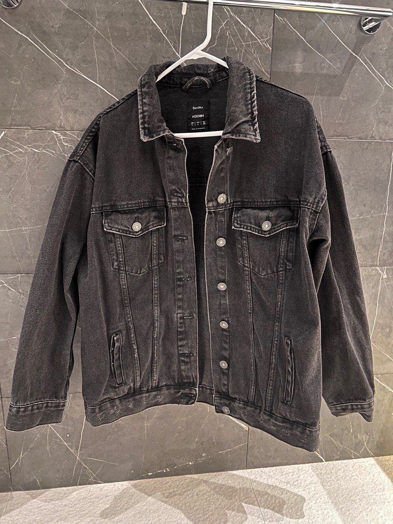 Bershka Black Denim Jacket, Men's Fashion, Coats, Jackets and Outerwear on Carousell