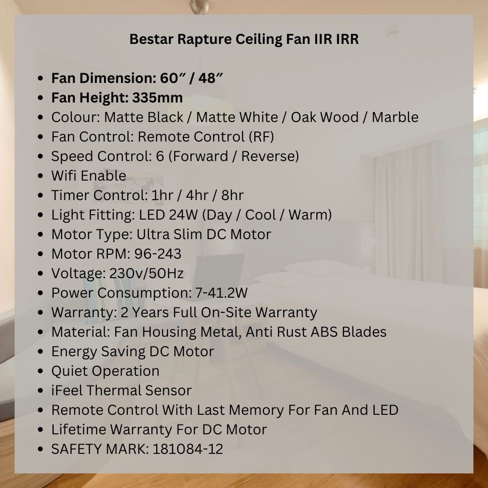 Bestar Rapture Ceiling Fan IIR IRR, Furniture & Home Living, Lighting ...