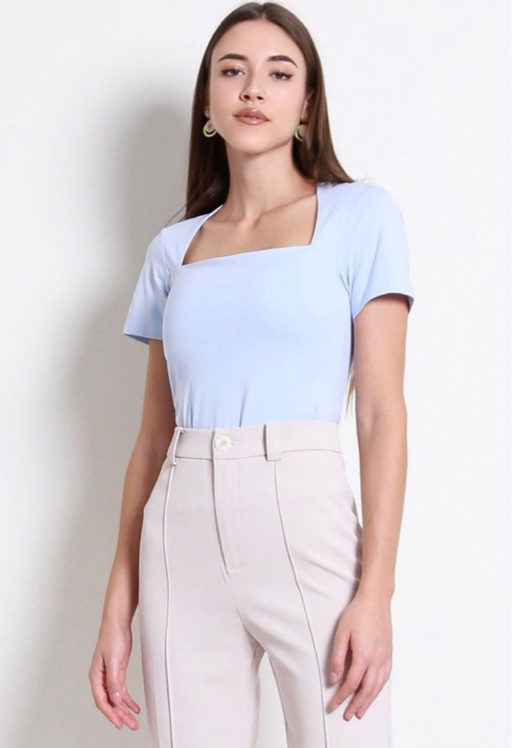Carrislabelle Basic Queen Anne Top (Baby Blue), Women's Fashion, Tops ...