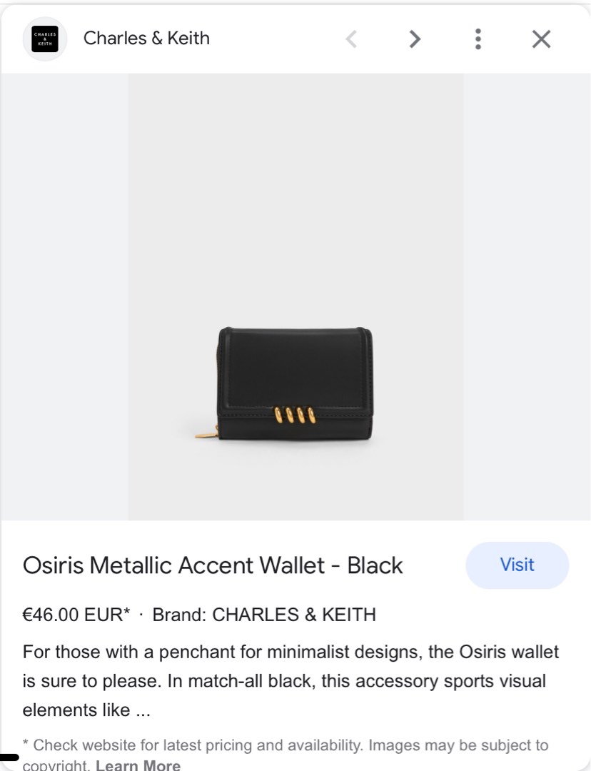 Charles and Keith Osiris Metallic Accent Wallet, Women's Fashion, Bags ...